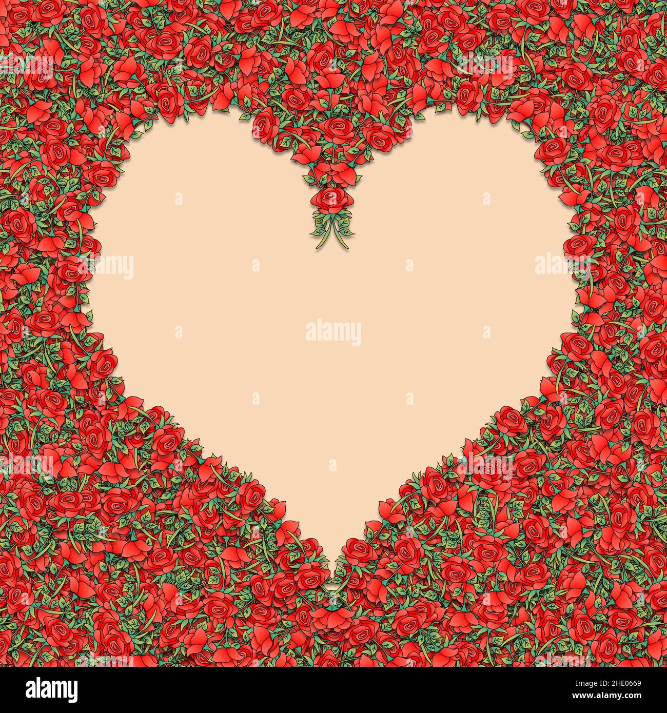 Illustration of roses as a border to form a heart shape on a cream ...