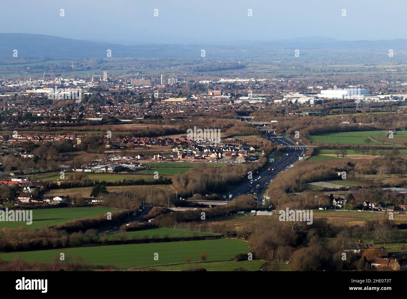View over A417 to Brockworth and Gloucester, from Crickley Hill ...