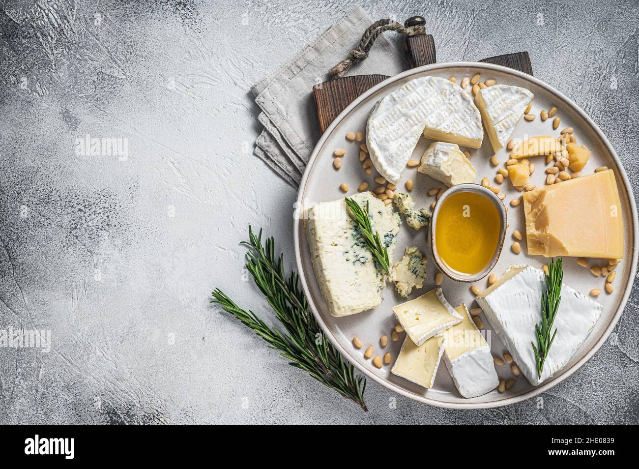 French Cheese platter with camembert, brie, Gorgonzola, parmesan, honey ...