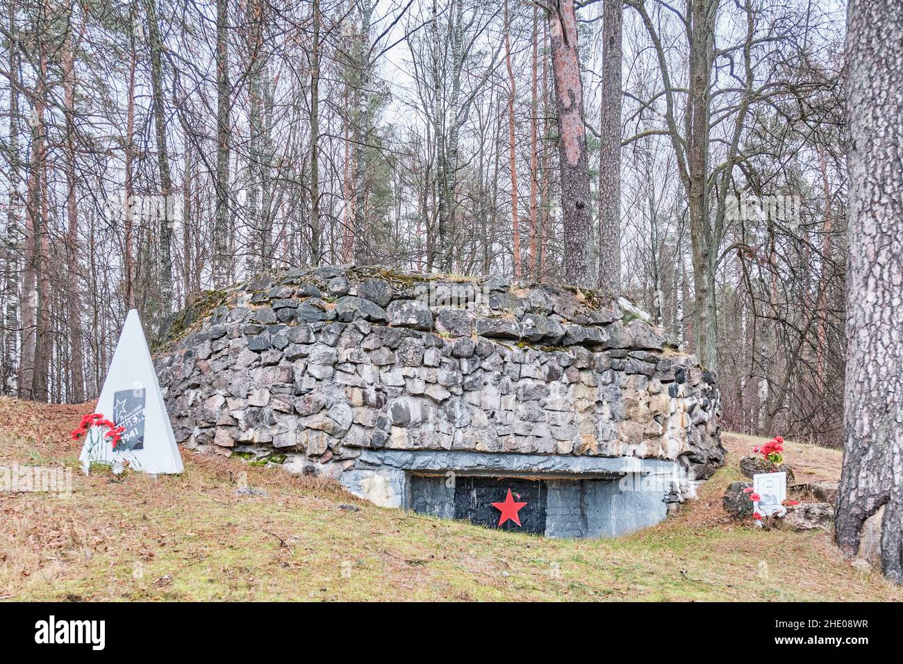 Luga, Russia. Memorial on line on the defence of 1941. Pillbox which ...