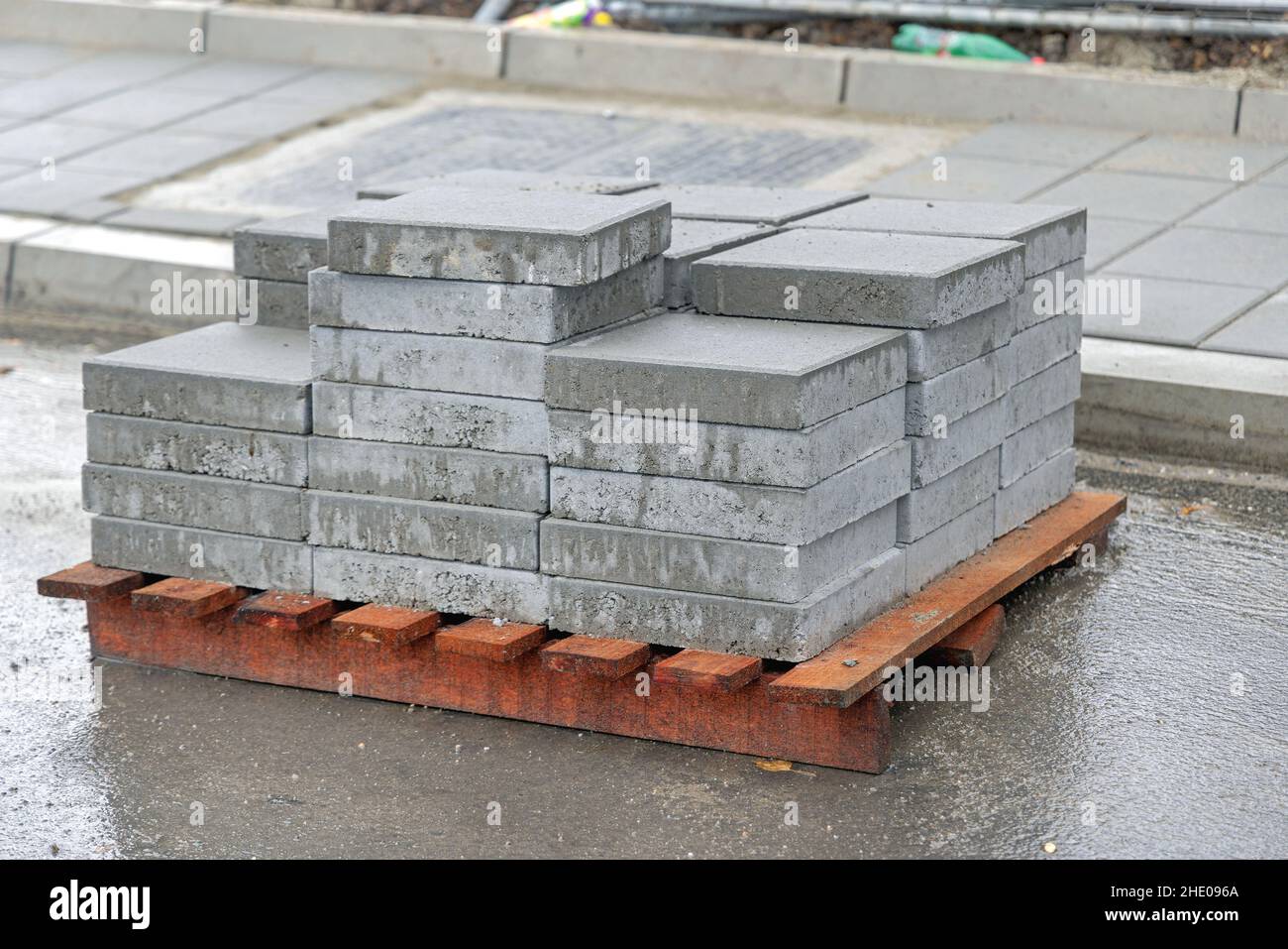 Pavement Concrete Tiles at Pallet Construction Site Stock Photo - Alamy