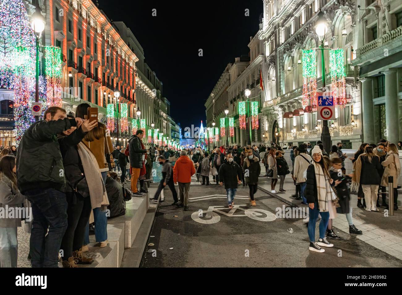 Madrid, Spain - December 11, 2021: Crowd of unidentified people walking ...