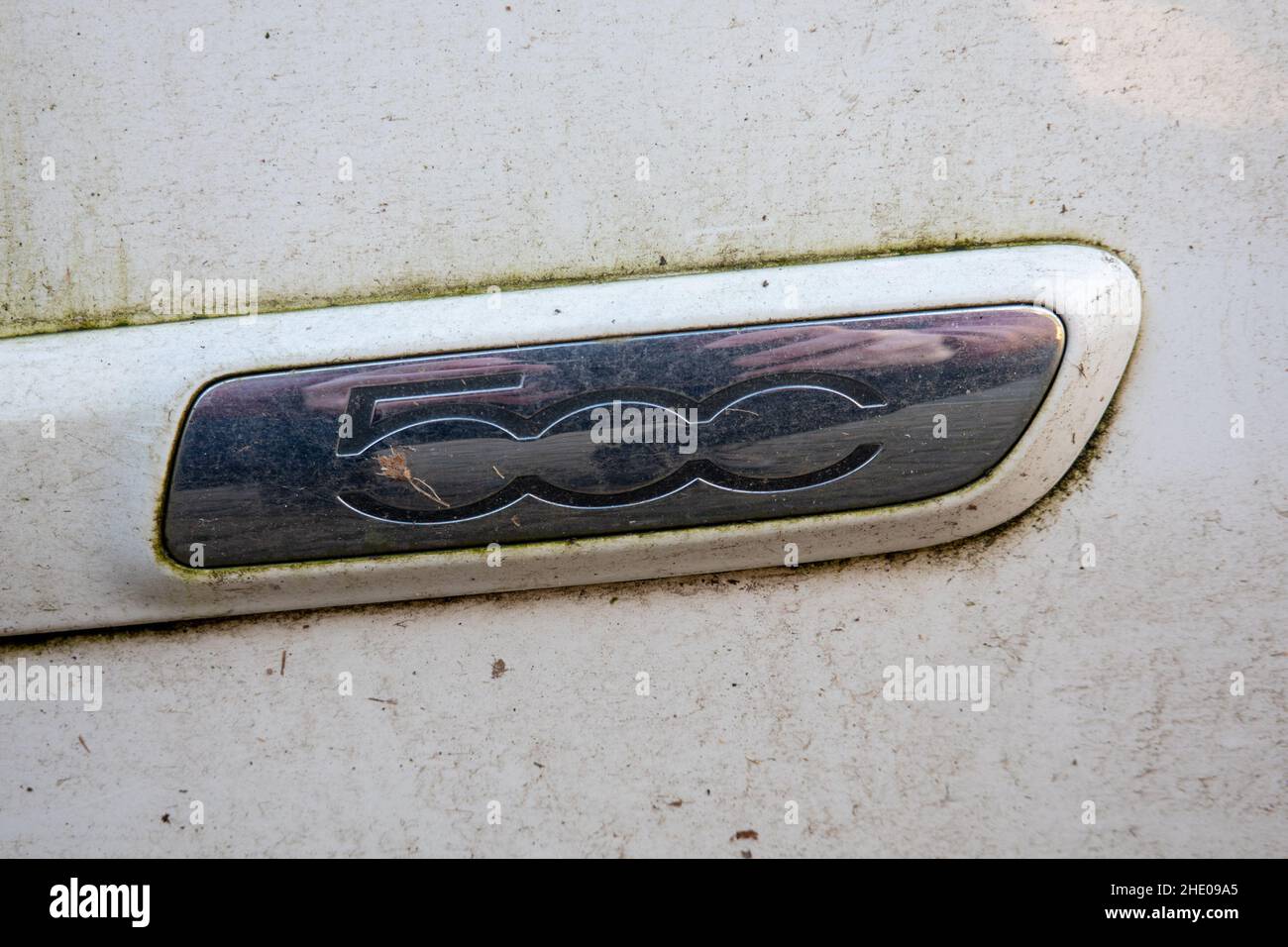 Fiat 500, Badge, dirty car Stock Photo - Alamy