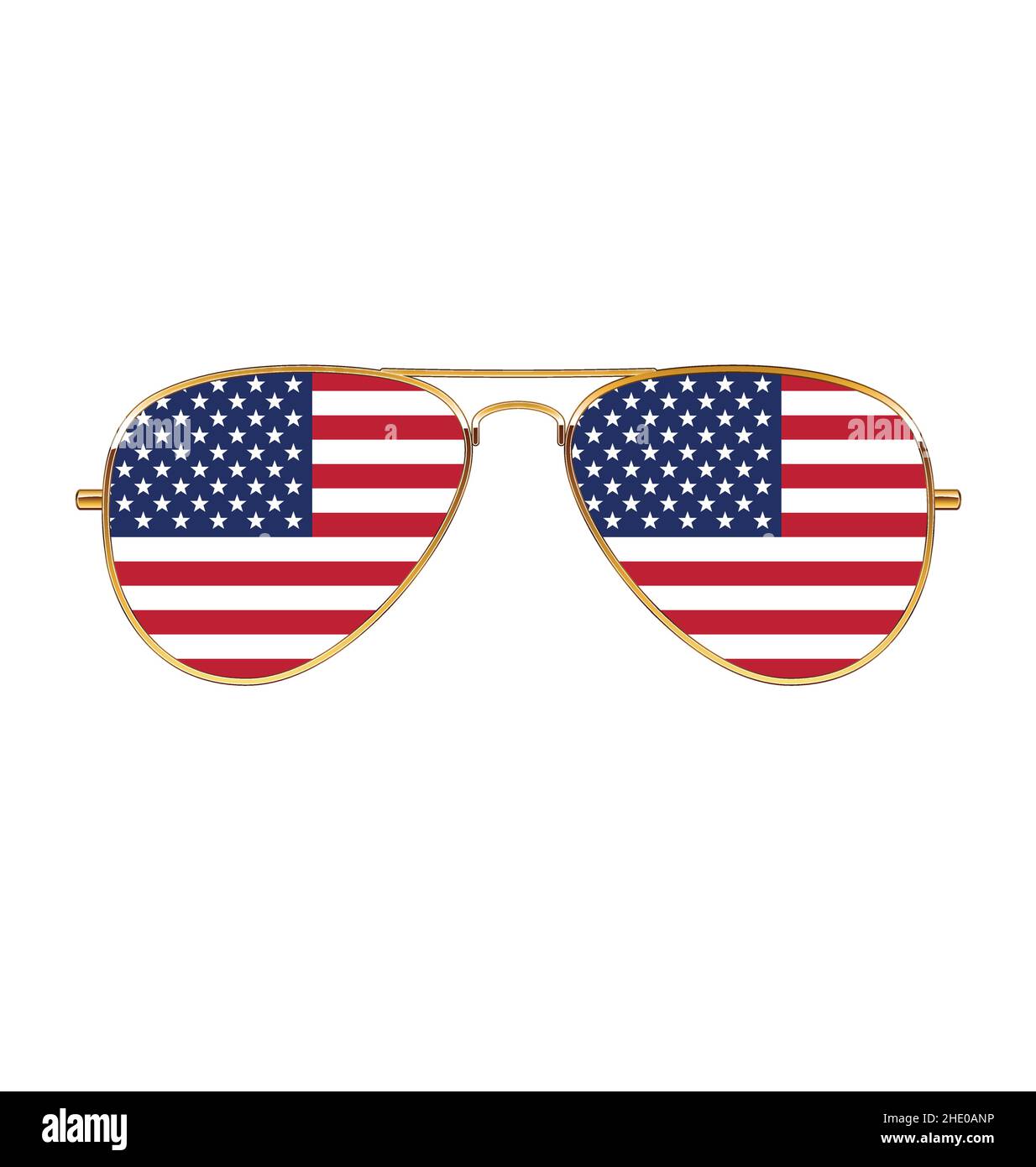 Cool gold rim frames Aviator Sunglasses with USA flag in lenses vector ...