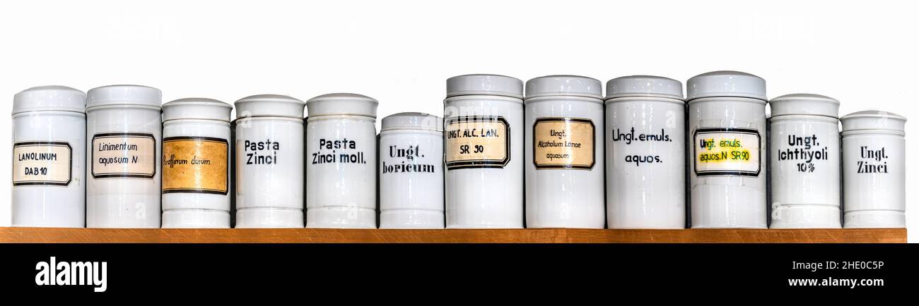 East German pharmacist container on a shelf at the "Die Welt der DDR ...