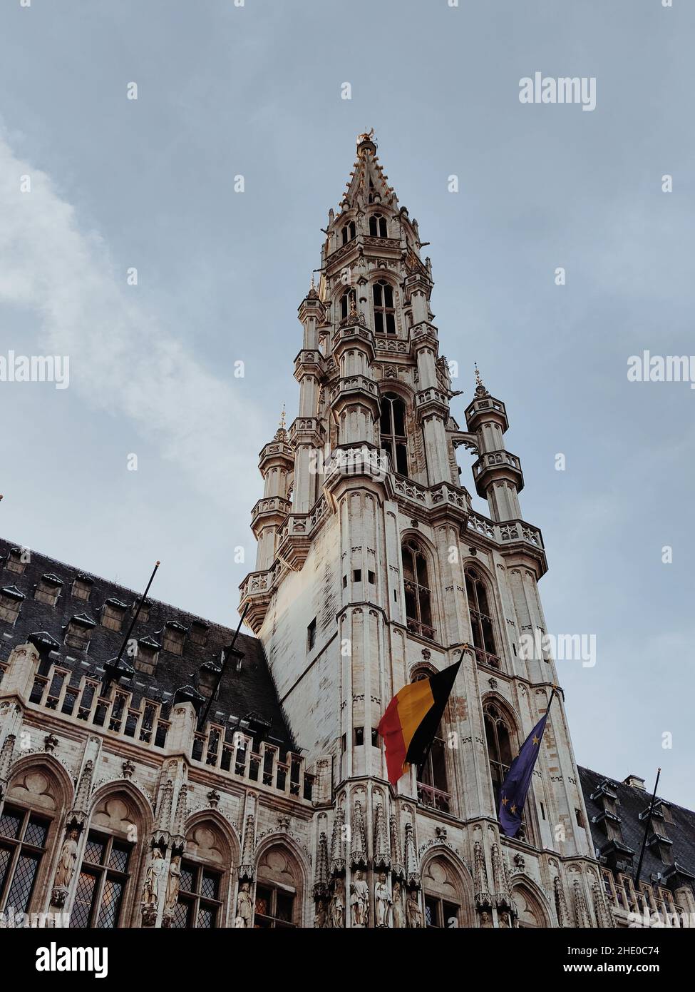Low angle shot of Grand Place, Brussels Town Hall in Brussels, Belgium ...