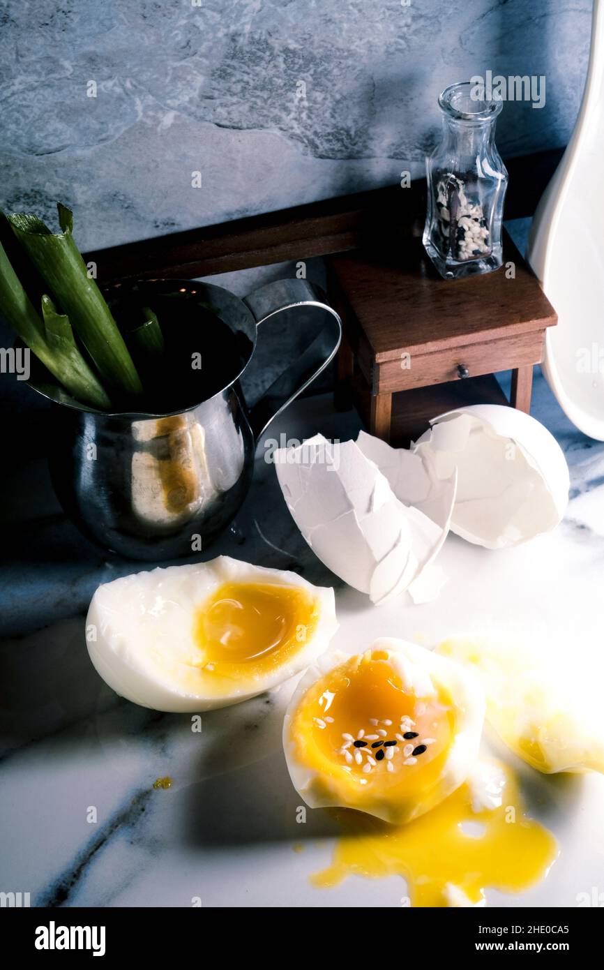 Giant larger than life surreal soft boiled egg with sesame seeds Stock ...