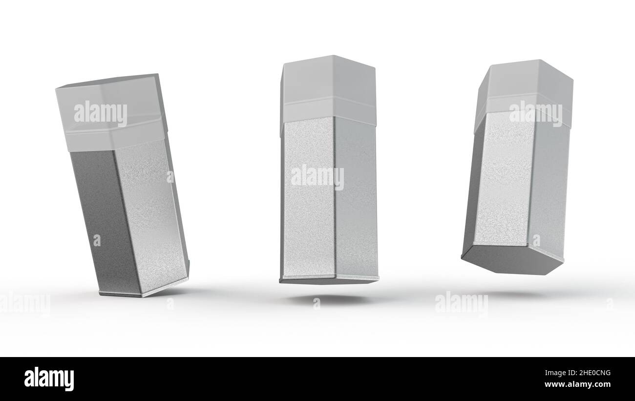 Realistic rough metal Jar hexagon 6 Corner Shape container 3d ...