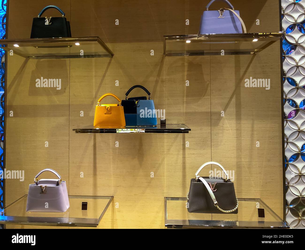 Paris, France, Close up, Louis Vuitton, LVMH Bags on Display in Luxury ...