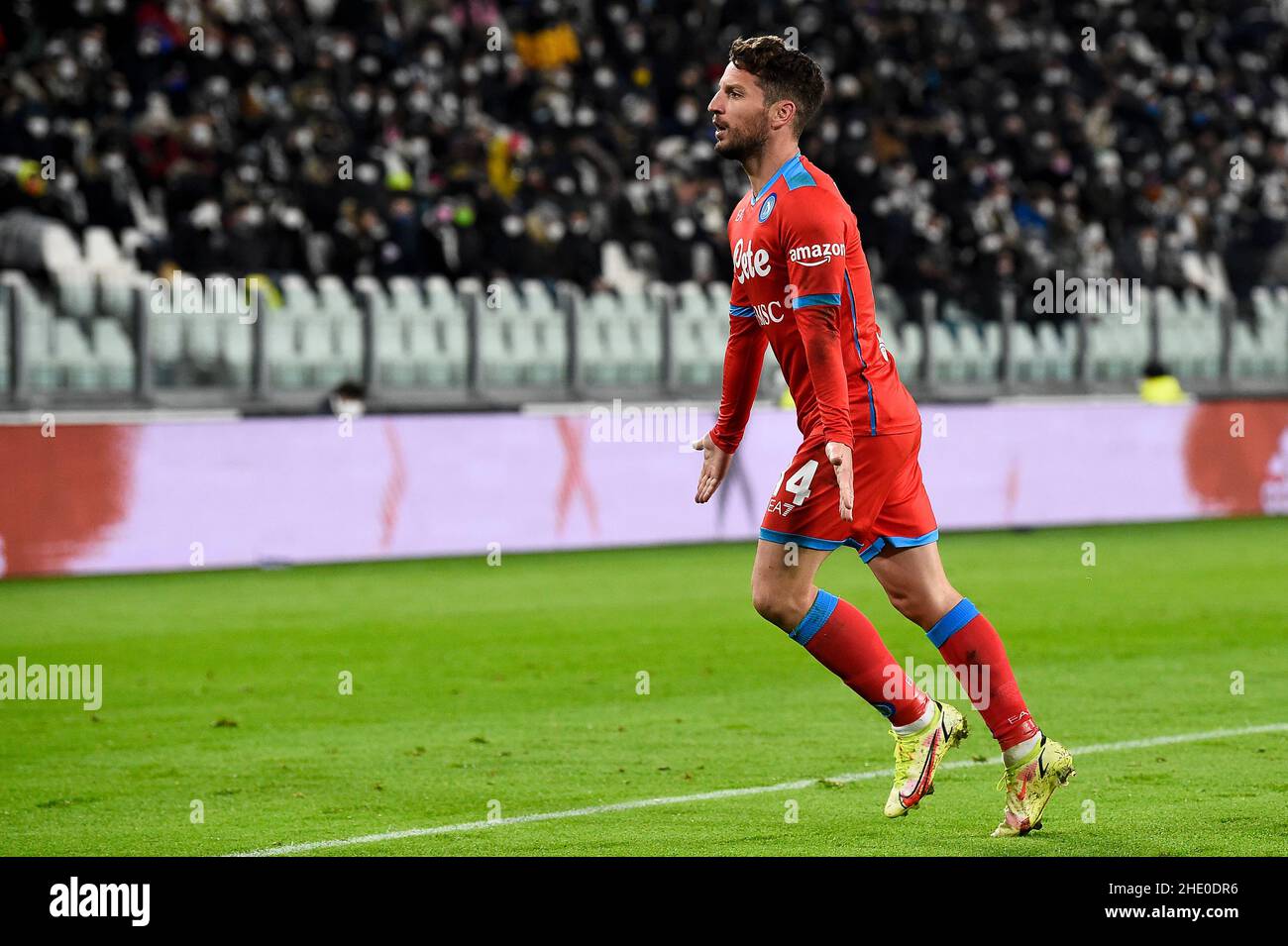 Turin, Italy. 06 January 2022. Dries Mertens of SSC Napoli celebrates ...