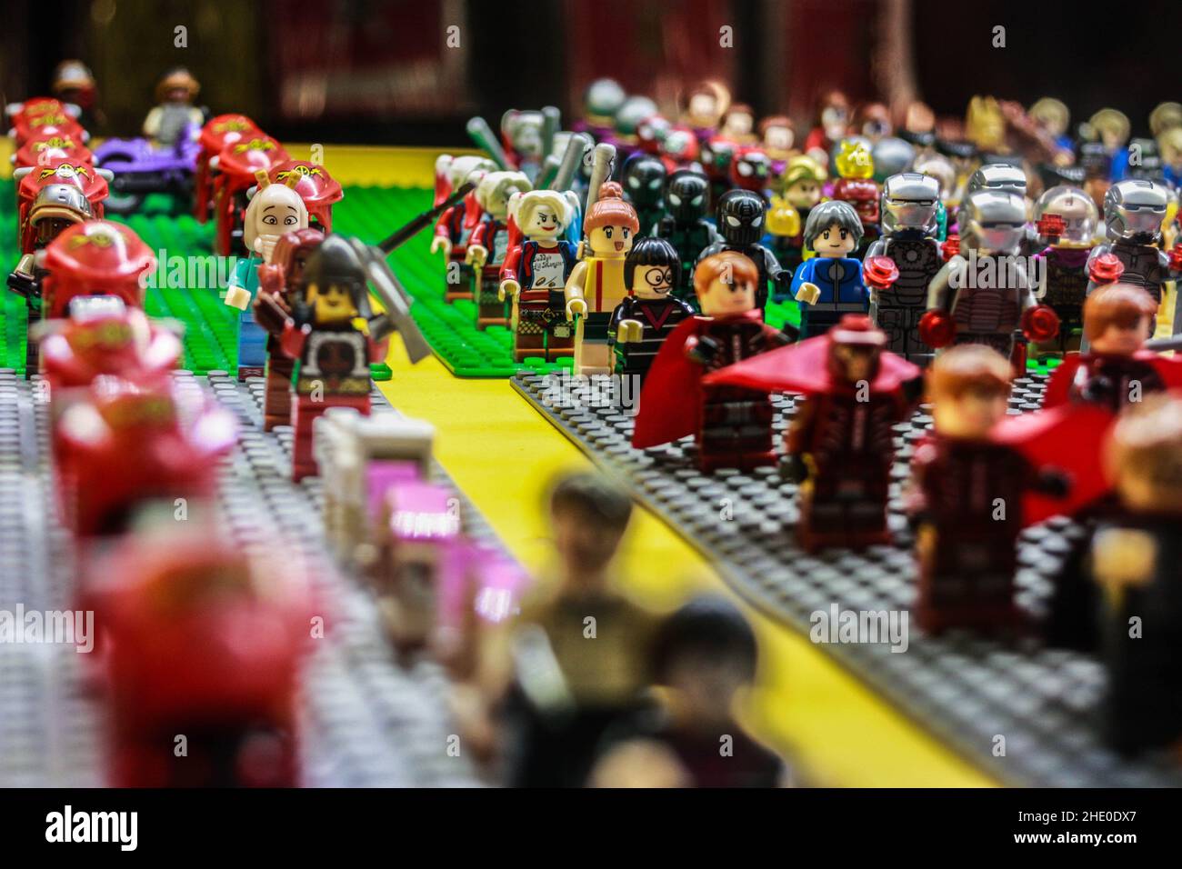Lego collectibles sit in a case at the Florida State Fair Stock Photo ...