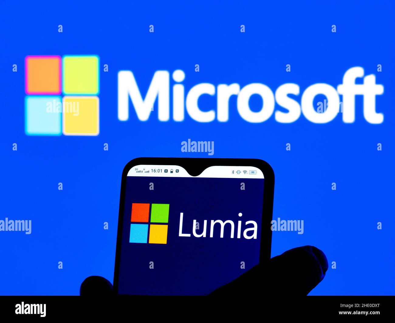 In this photo illustration a Microsoft Lumia logo seen displayed on a ...