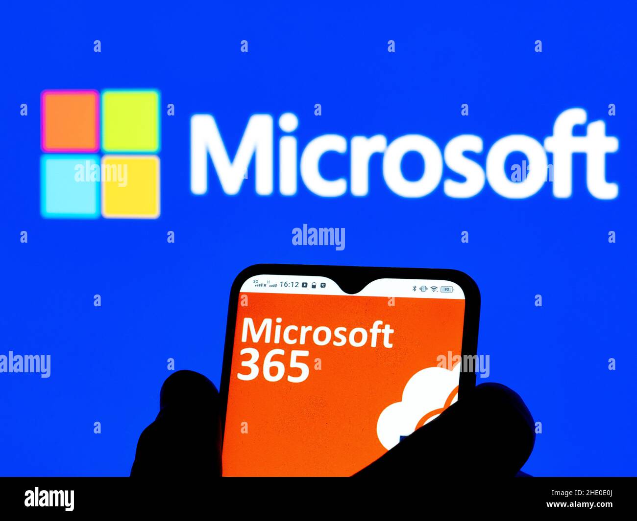 In this photo illustration a Microsoft 365 logo seen displayed on a ...