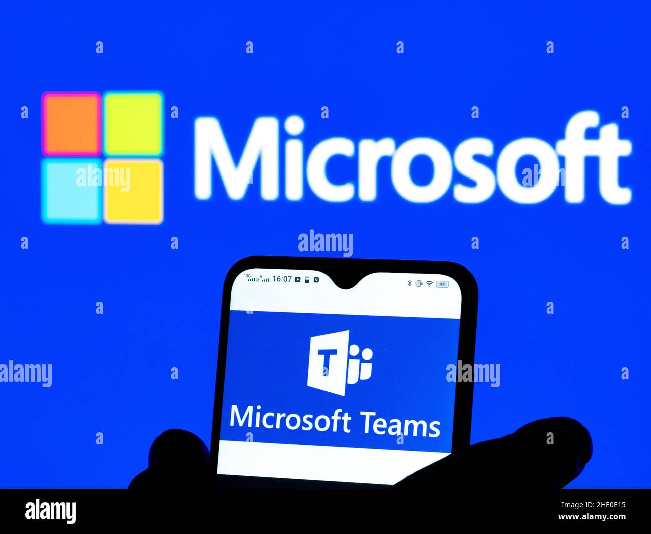 In this photo illustration a Microsoft Teams logo seen displayed on a ...