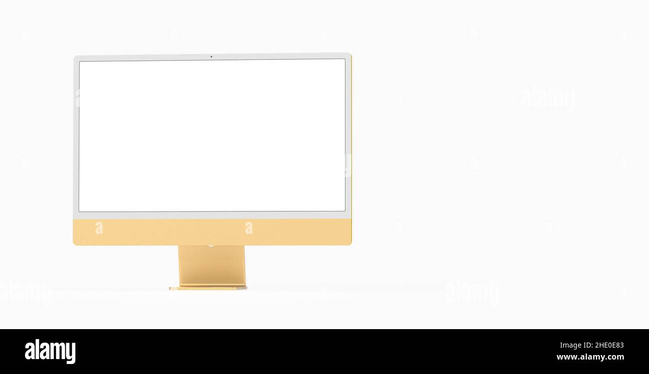A 3D illustration of a computer with a white screen on the white ...