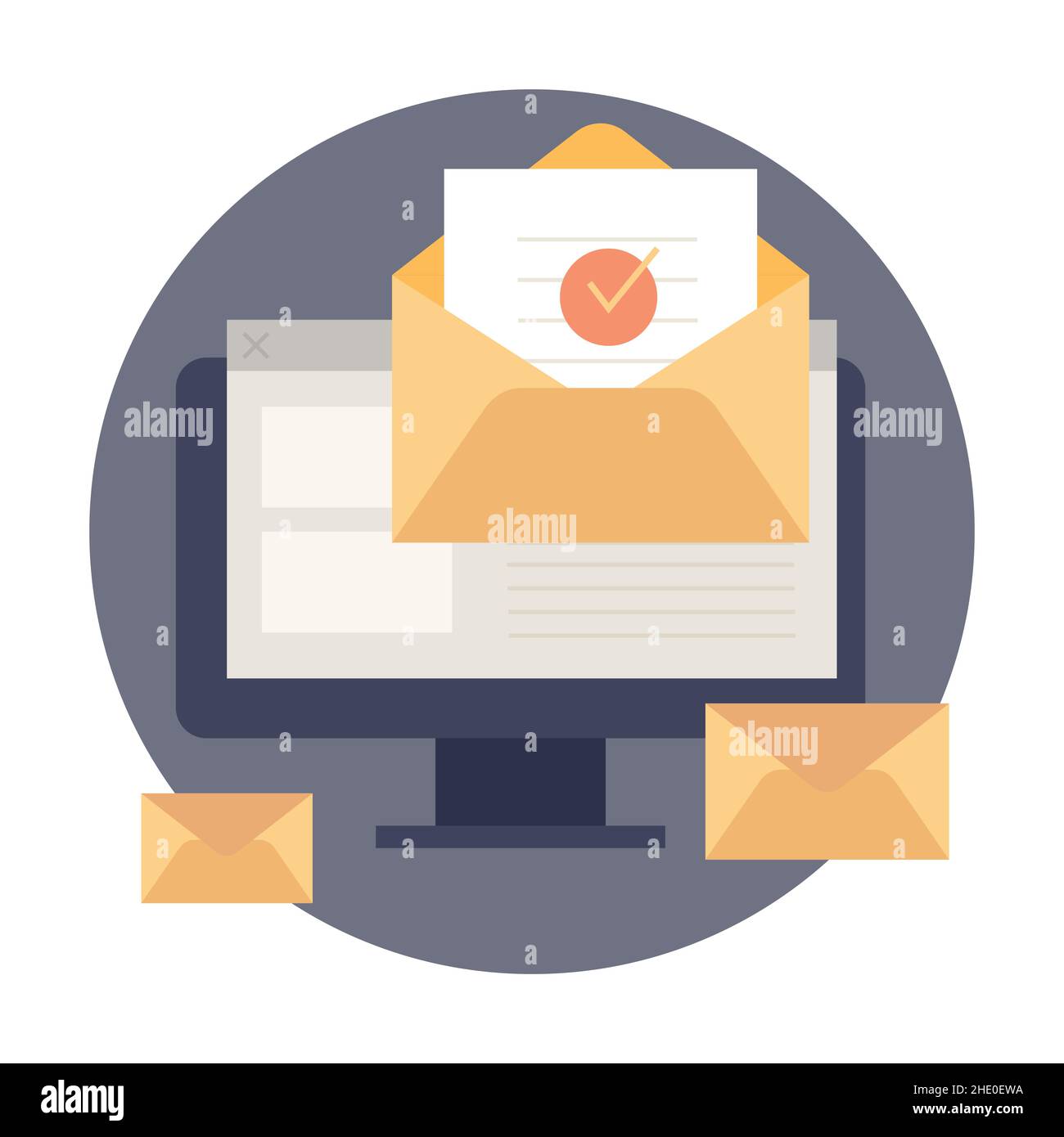 Opened letter with approved document inside in front of computer ...