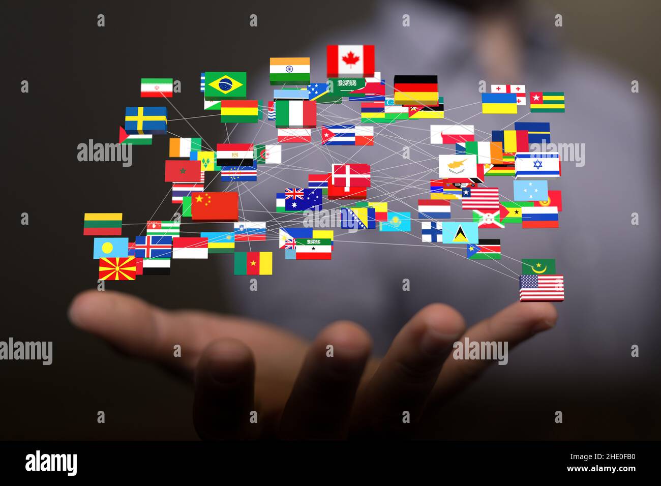Closeup shot of a man showing the national flags of the countries Stock ...