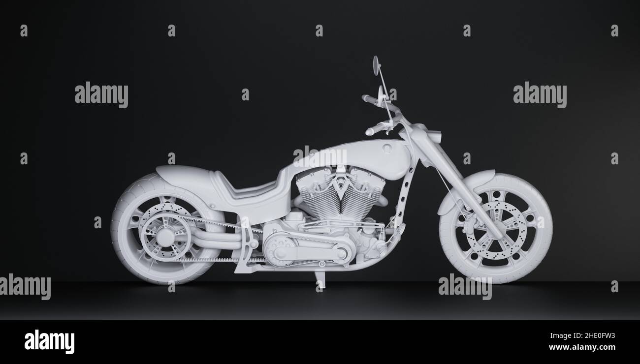 silver sports motorcycle in the dark side view. 3d rendering Stock ...