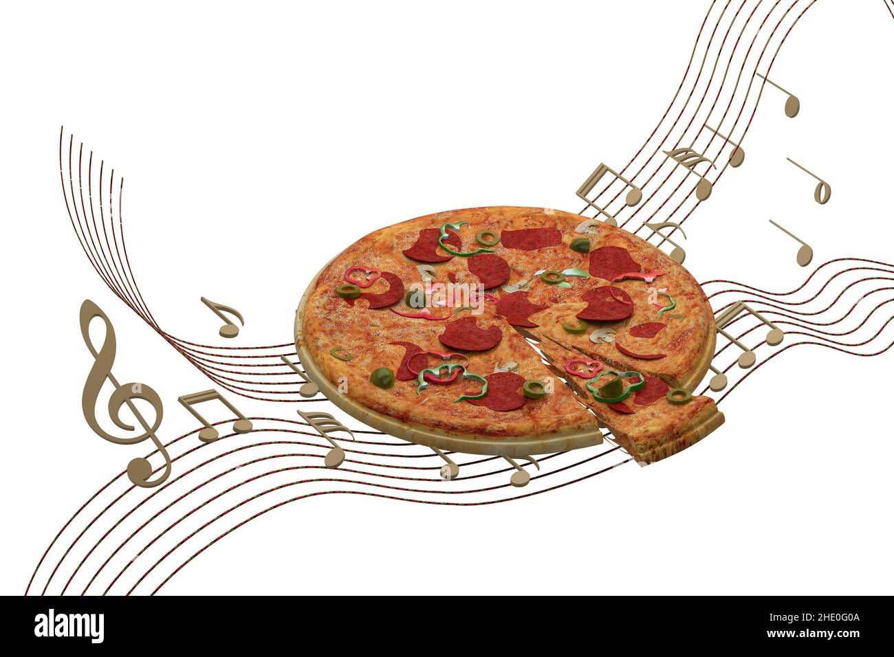 pizza with musical notes isolated on white. 3d rendering Stock Photo ...