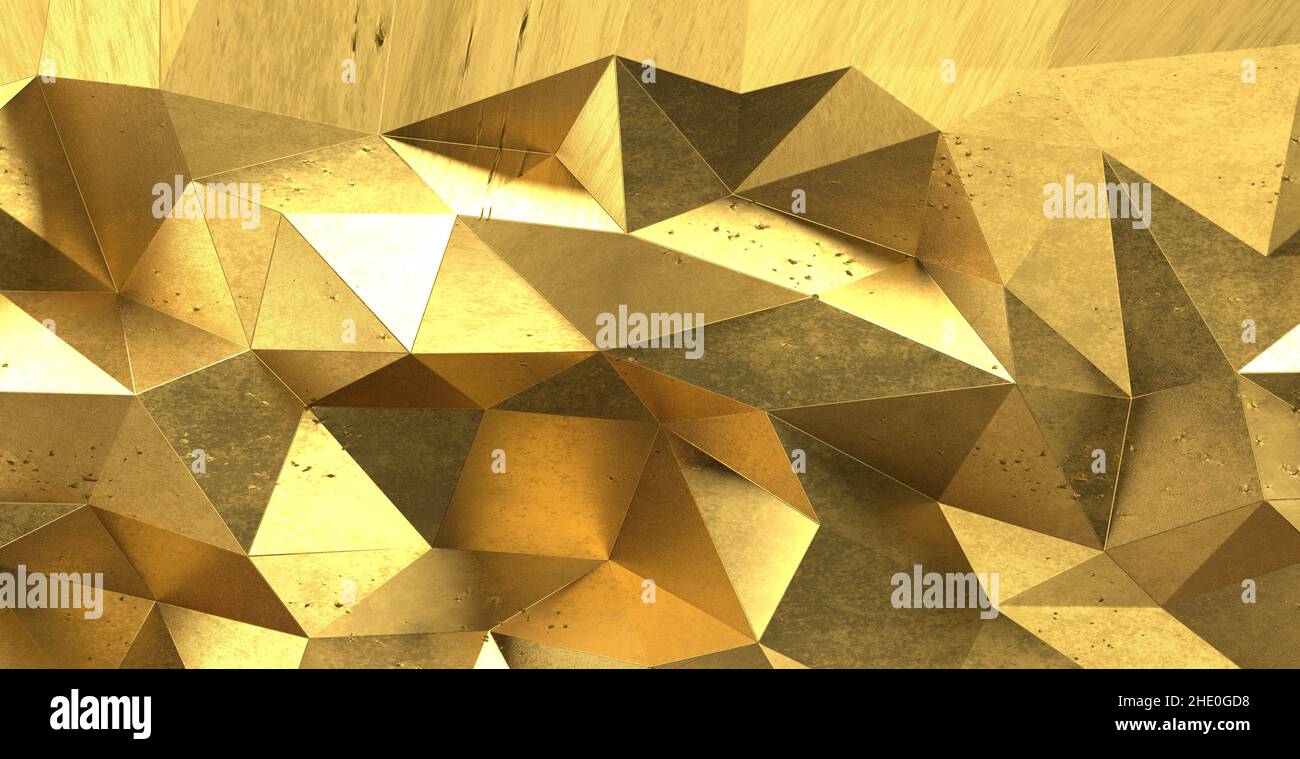 A digital render of a textured geometric gold background for wallpapers ...