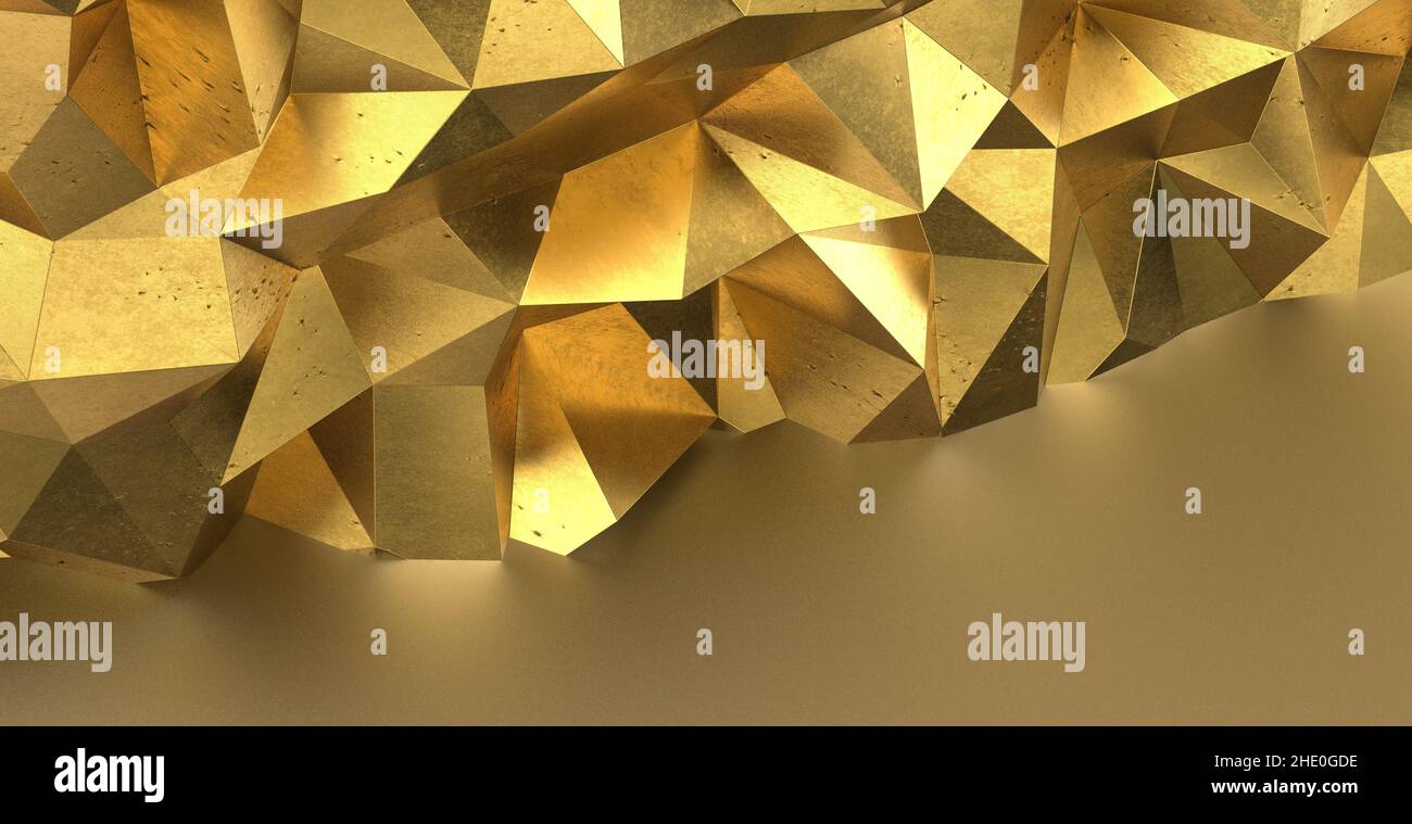 A digital render of a textured geometric gold background for wallpapers ...