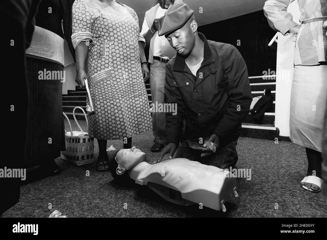 Beautiful shot of First Aid CPR training with plastic dummy Stock Photo ...