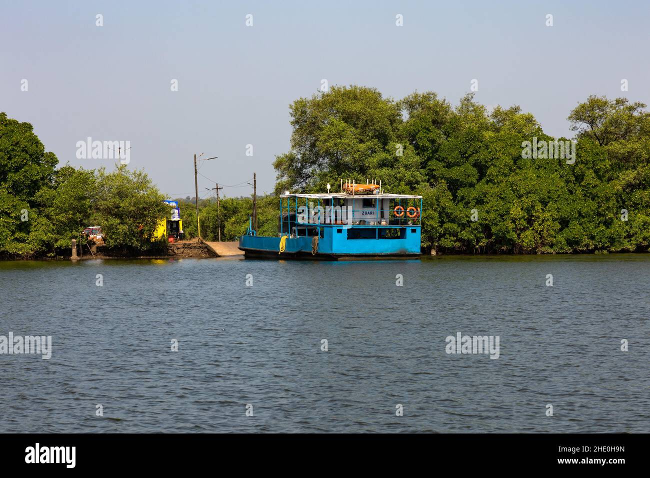 Divar - Old Goa ferry waiting at Divar ferry terminal on Mandovi river ...