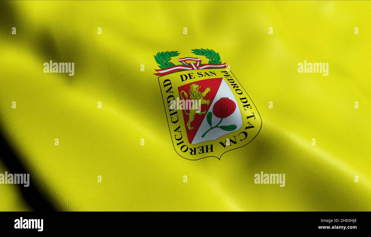 3D Illustration of waving Peru Department flag of Tacna Stock Photo - Alamy