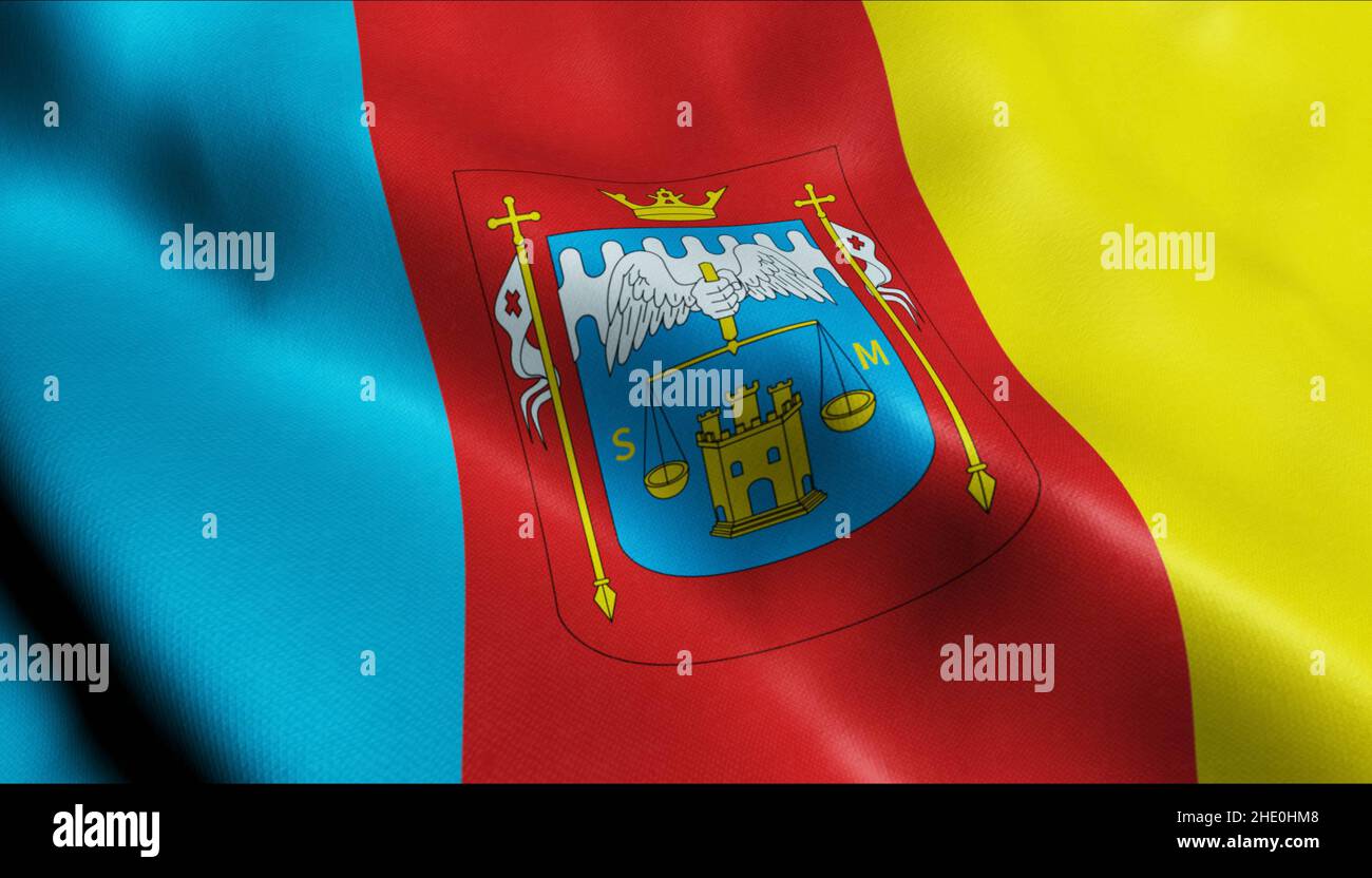 3D Illustration of waving Peru Province flag of Piura Stock Photo - Alamy