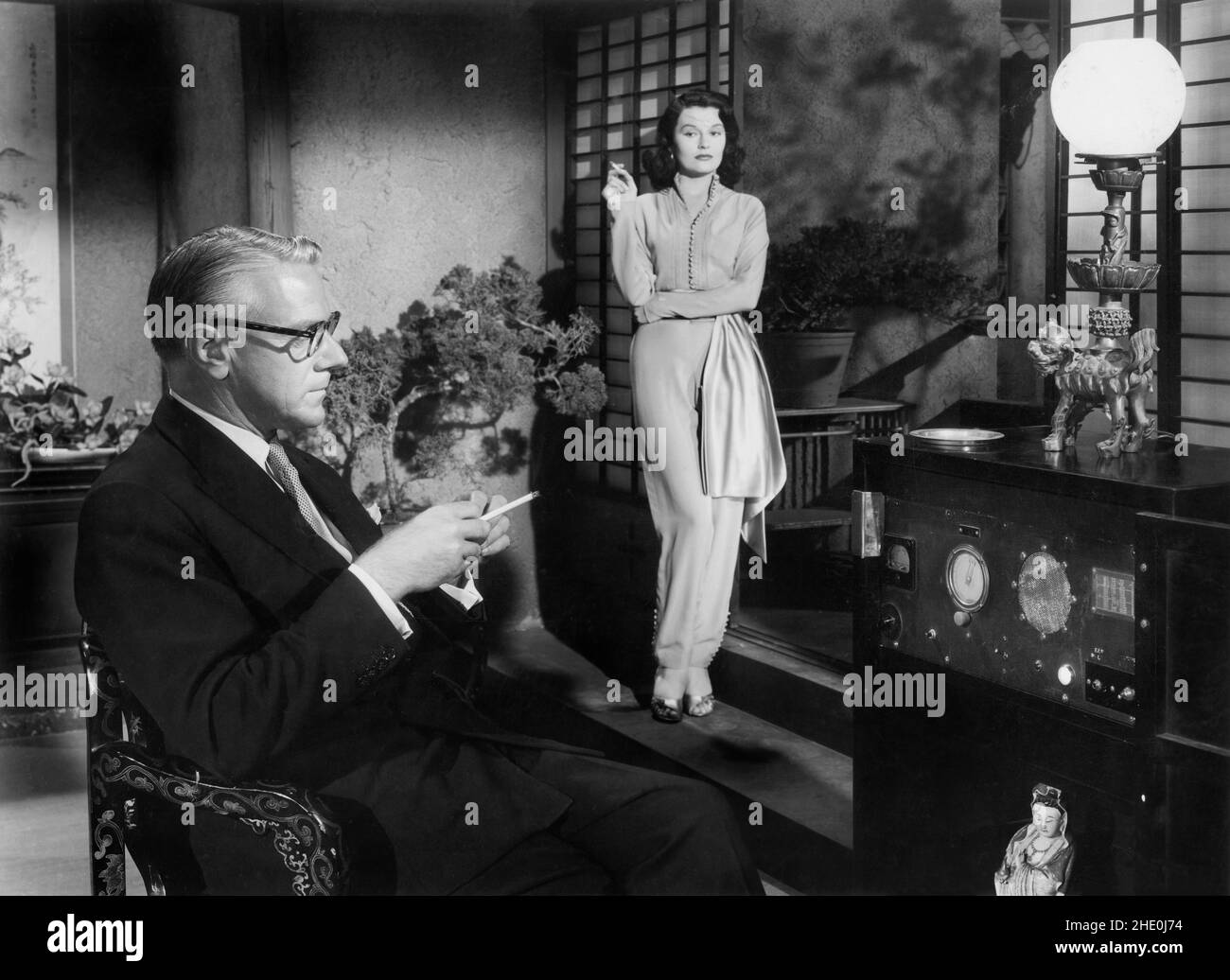 Murray Matheson, Diane Foster, on-set of the Film, "The Bamboo Prison ...