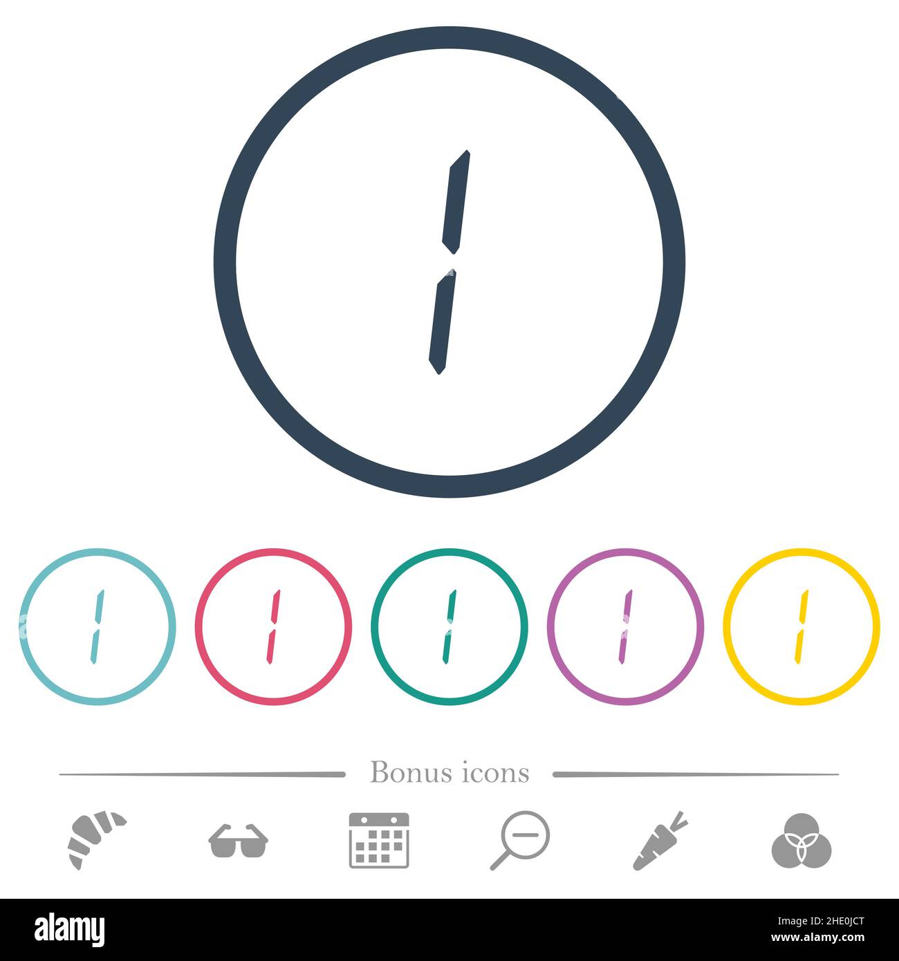 digital number one of seven segment type flat color icons in round ...