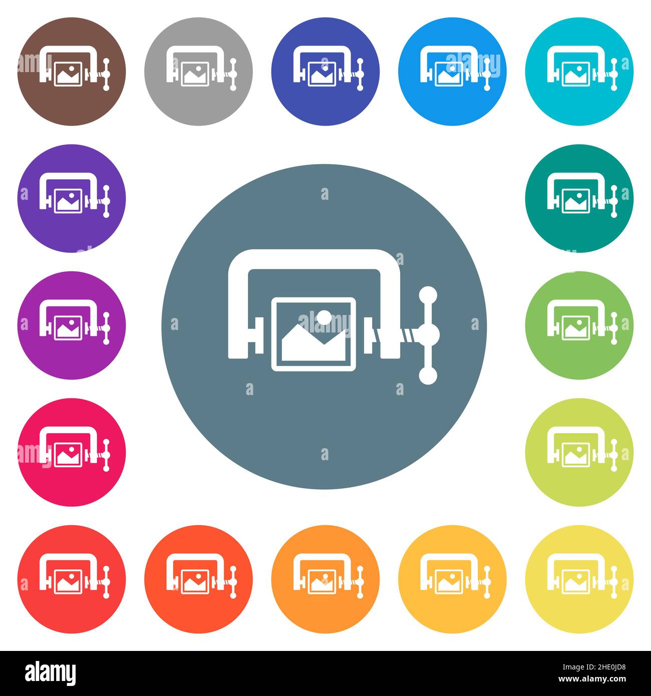 Image compression solid flat white icons on round color backgrounds. 17 ...