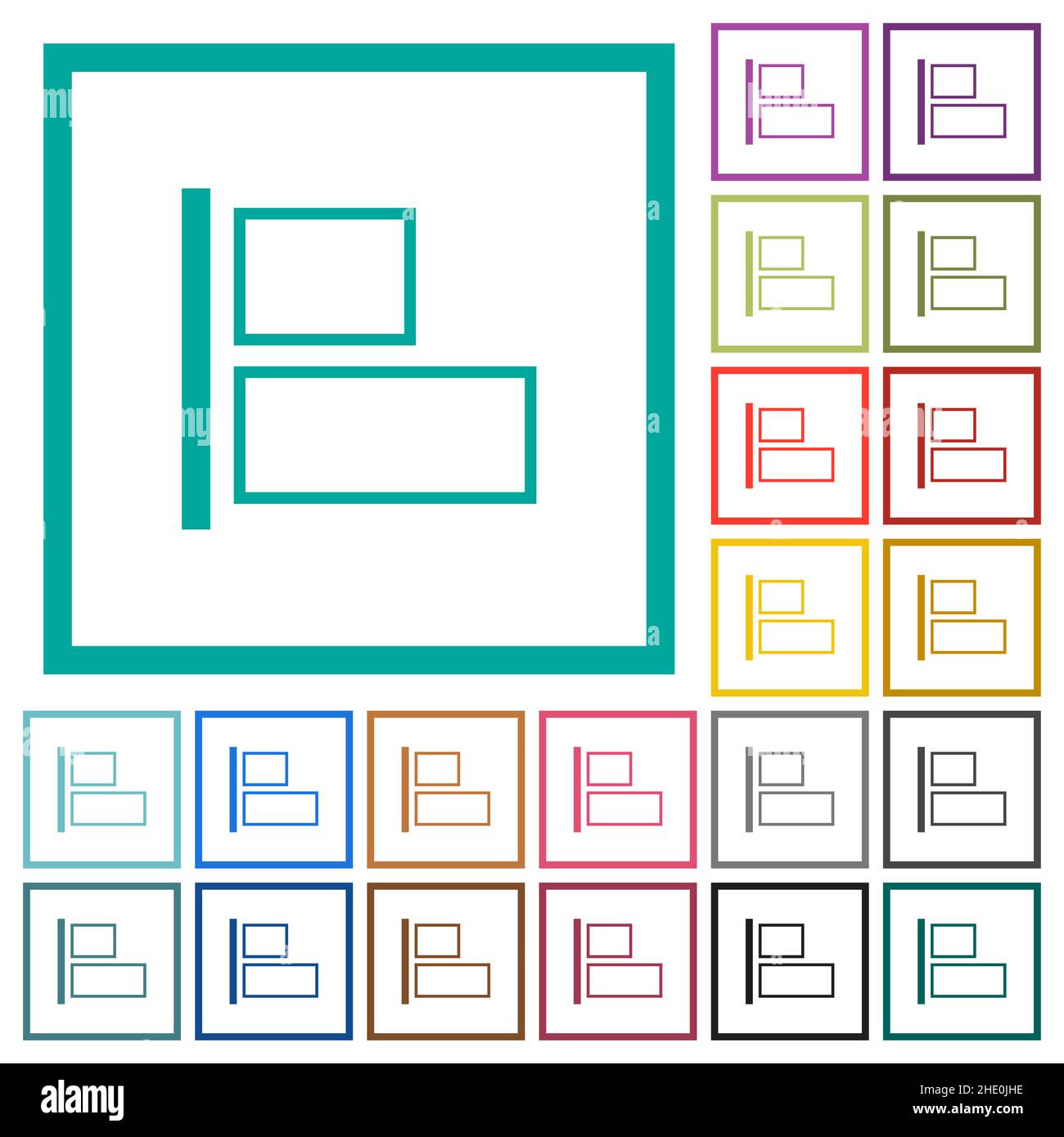 Align to left outline flat color icons with quadrant frames on white background Stock Vector ...