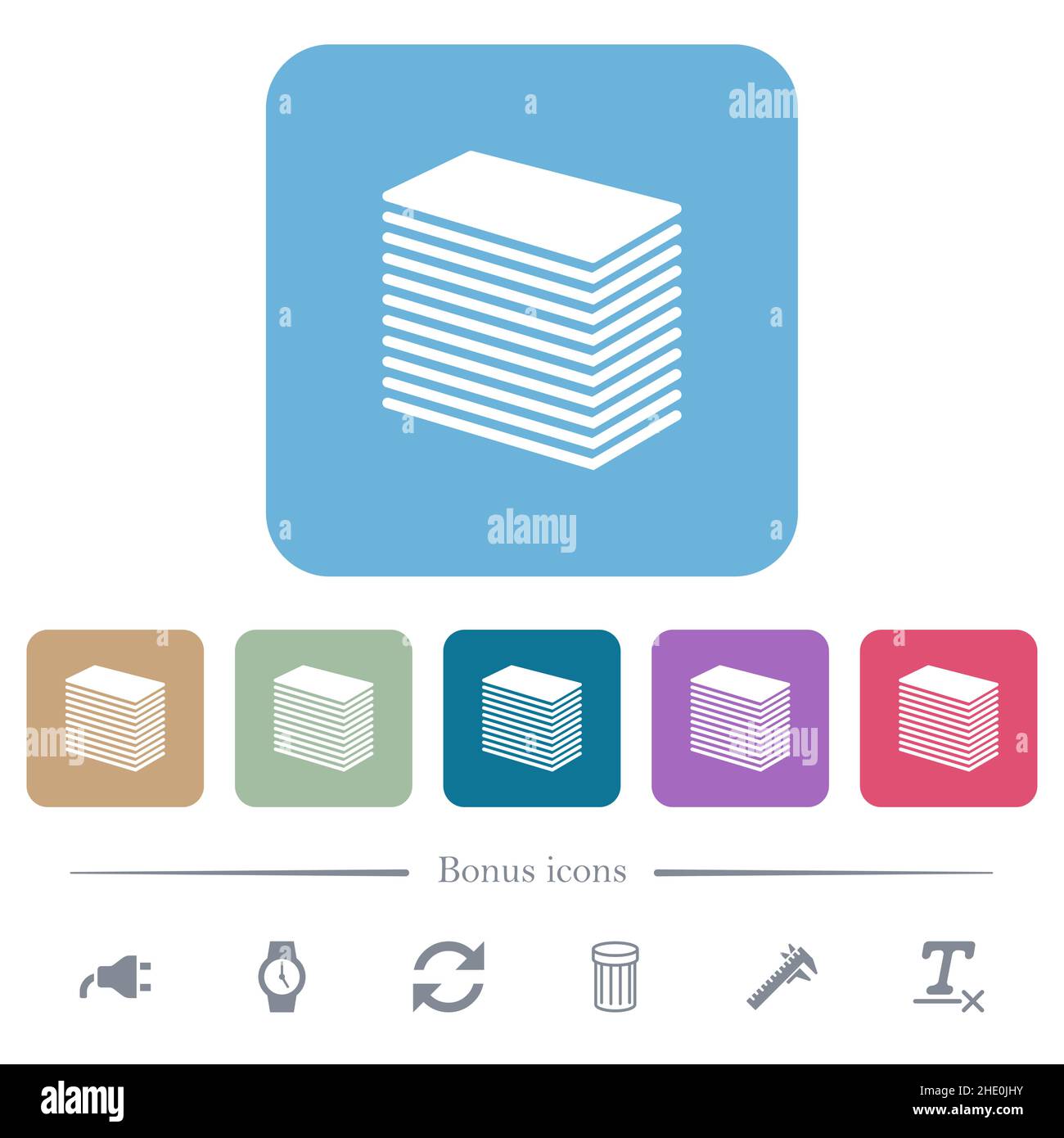 Paper stack solid white flat icons on color rounded square backgrounds ...