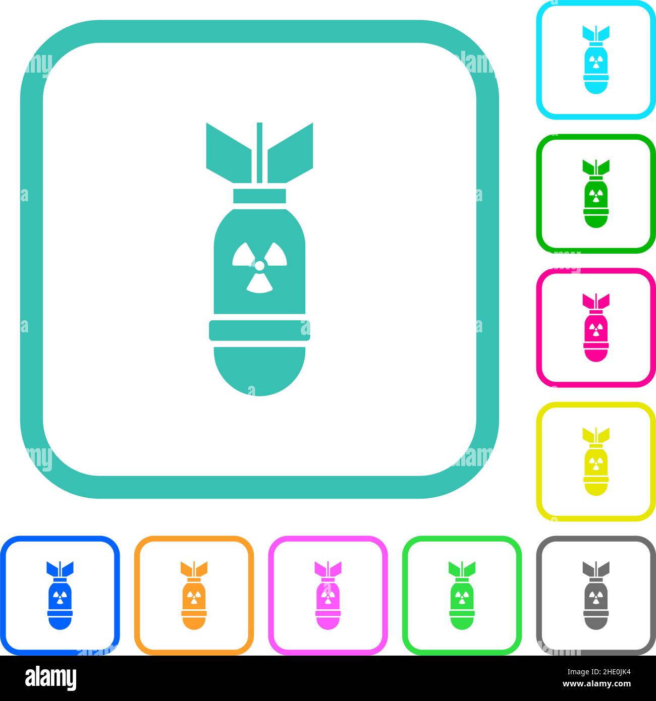 Atomic bomb vivid colored flat icons in curved borders on white ...