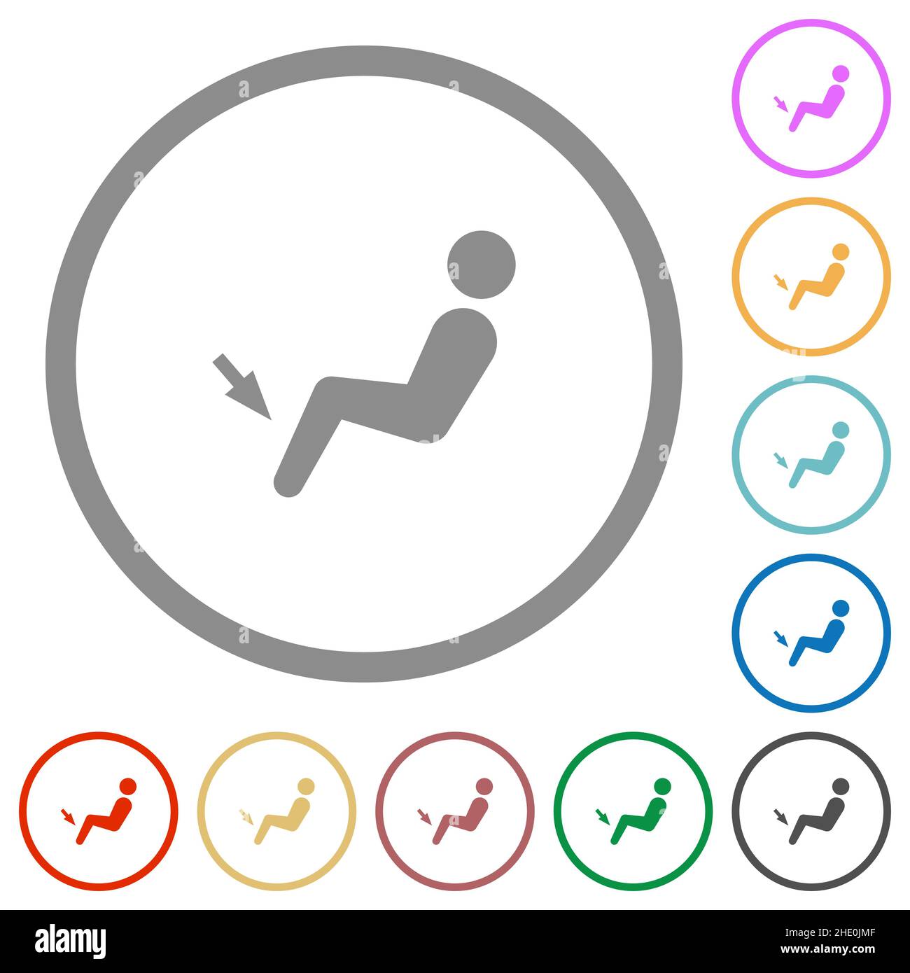 Car air flow direction foot flat color icons in round outlines on white ...