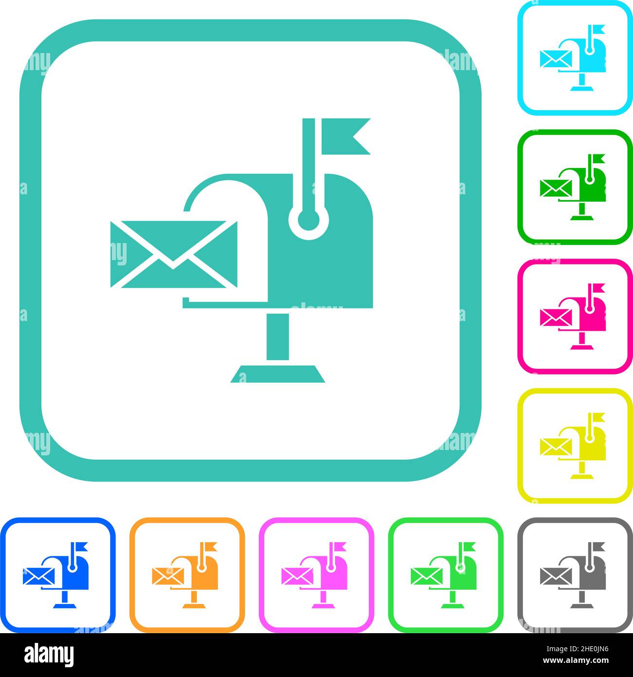 Mail received solid vivid colored flat icons in curved borders on white ...