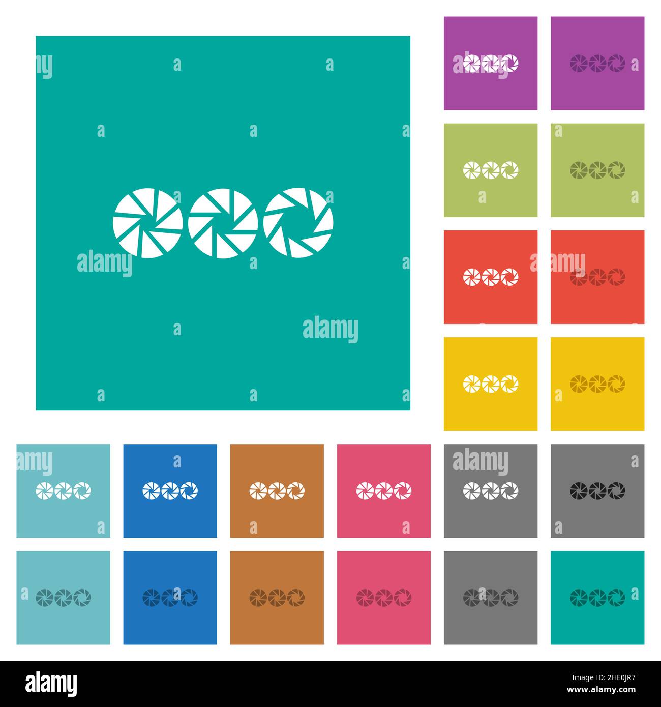 Set aperture size solid multi colored flat icons on plain square ...