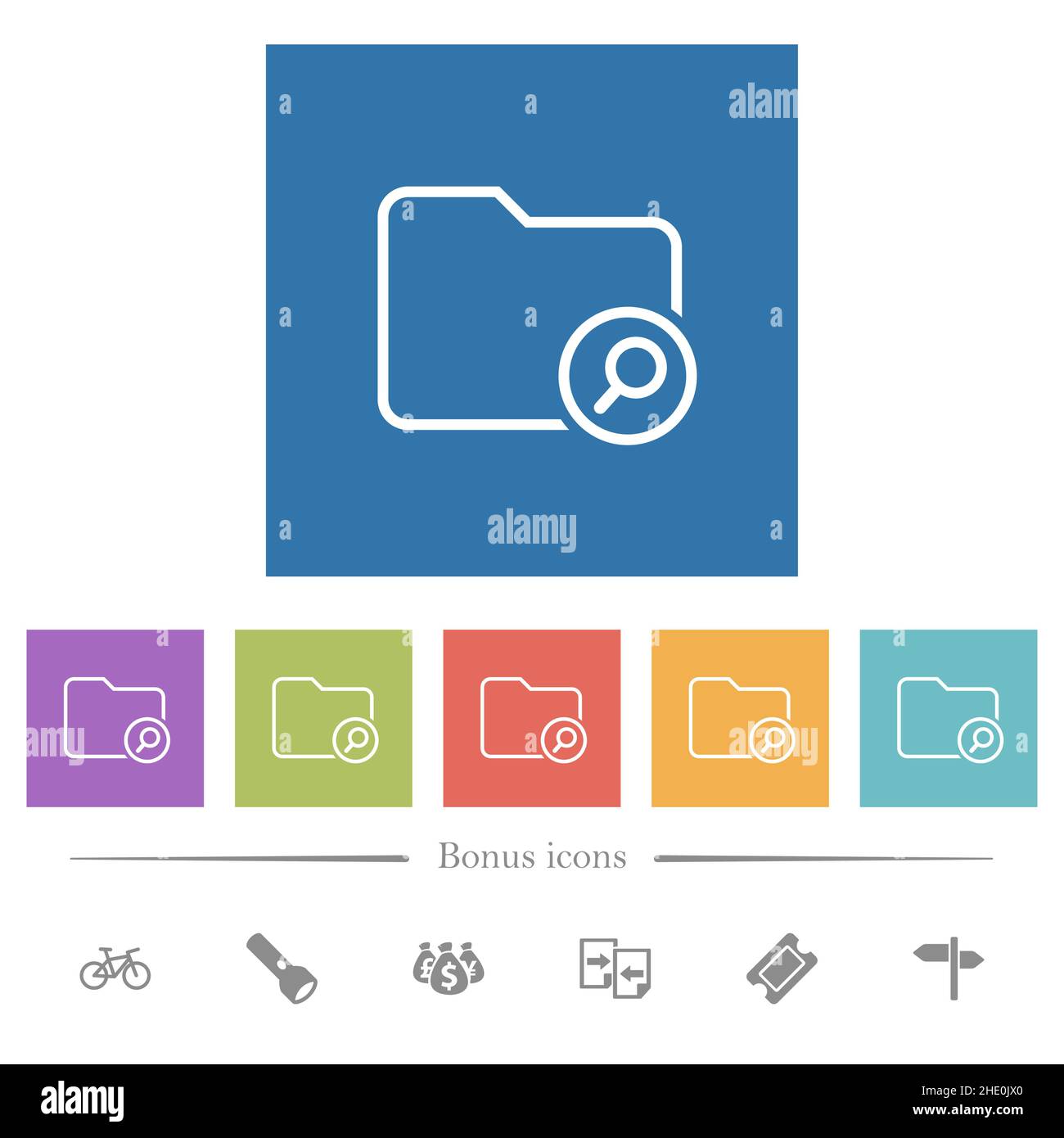 Directory find outline flat white icons in square backgrounds. 6 bonus ...