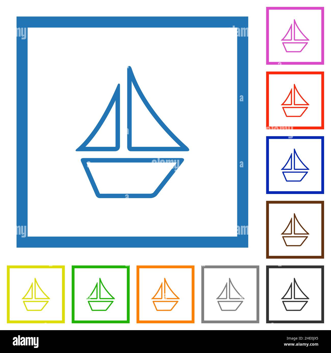 Sailboat Outline Flat Color Icons In Square Frames On White Background Stock Vector Image And Art