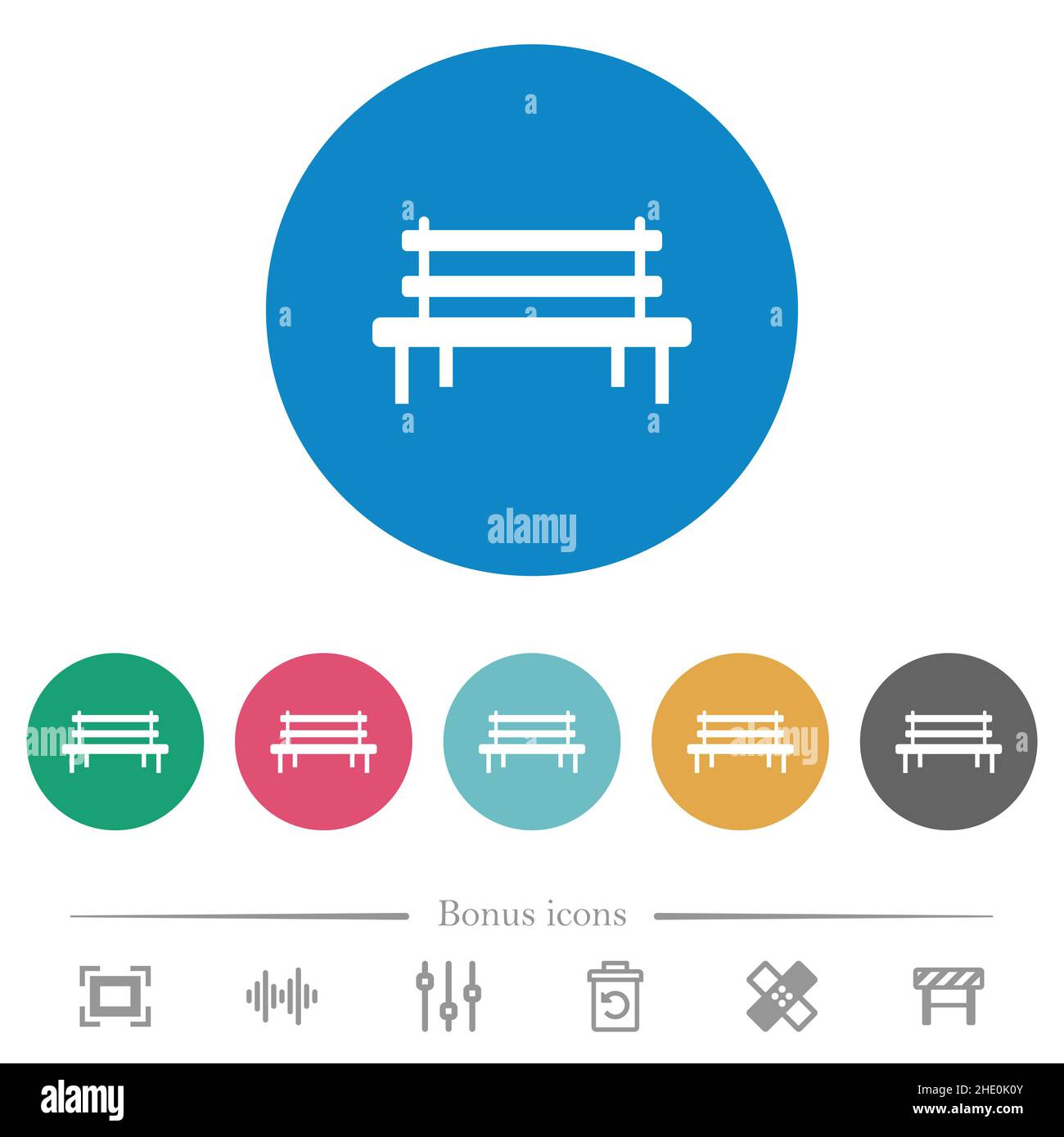 Park bench flat white icons on round color backgrounds. 6 bonus icons included Stock Vector ...