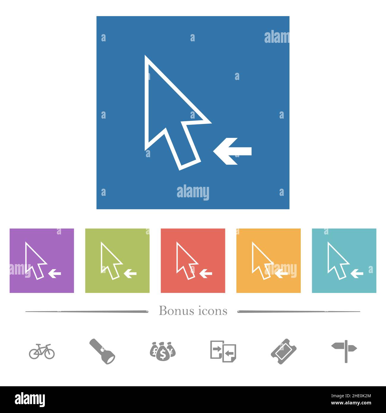 Arrow cursor left outline flat white icons in square backgrounds. 6 ...