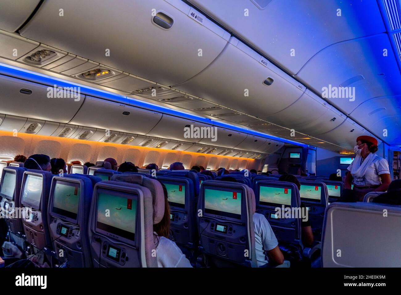 Nice, France - 24.10.2021 : Emirates Airlines aircraft cabin with ...