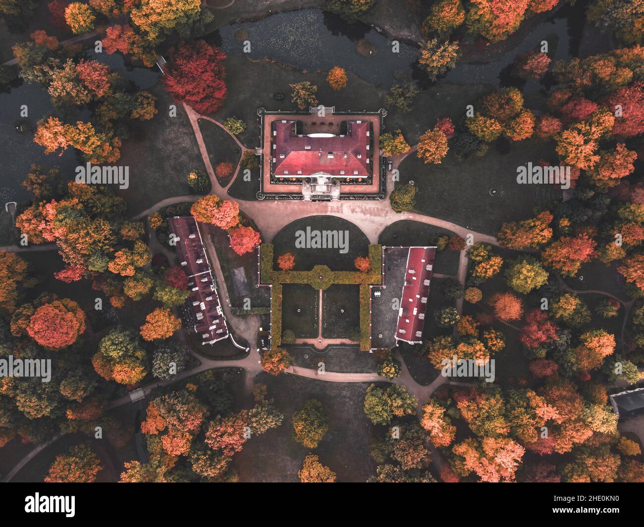 Top view of the Branitz Park Castle in autumn, Cottbus, Germany Stock ...