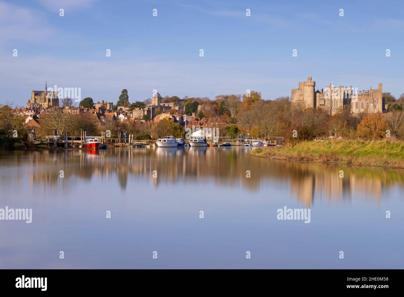 Arundel Castle and boats on the River Arun, Arundel, West Sussex ...