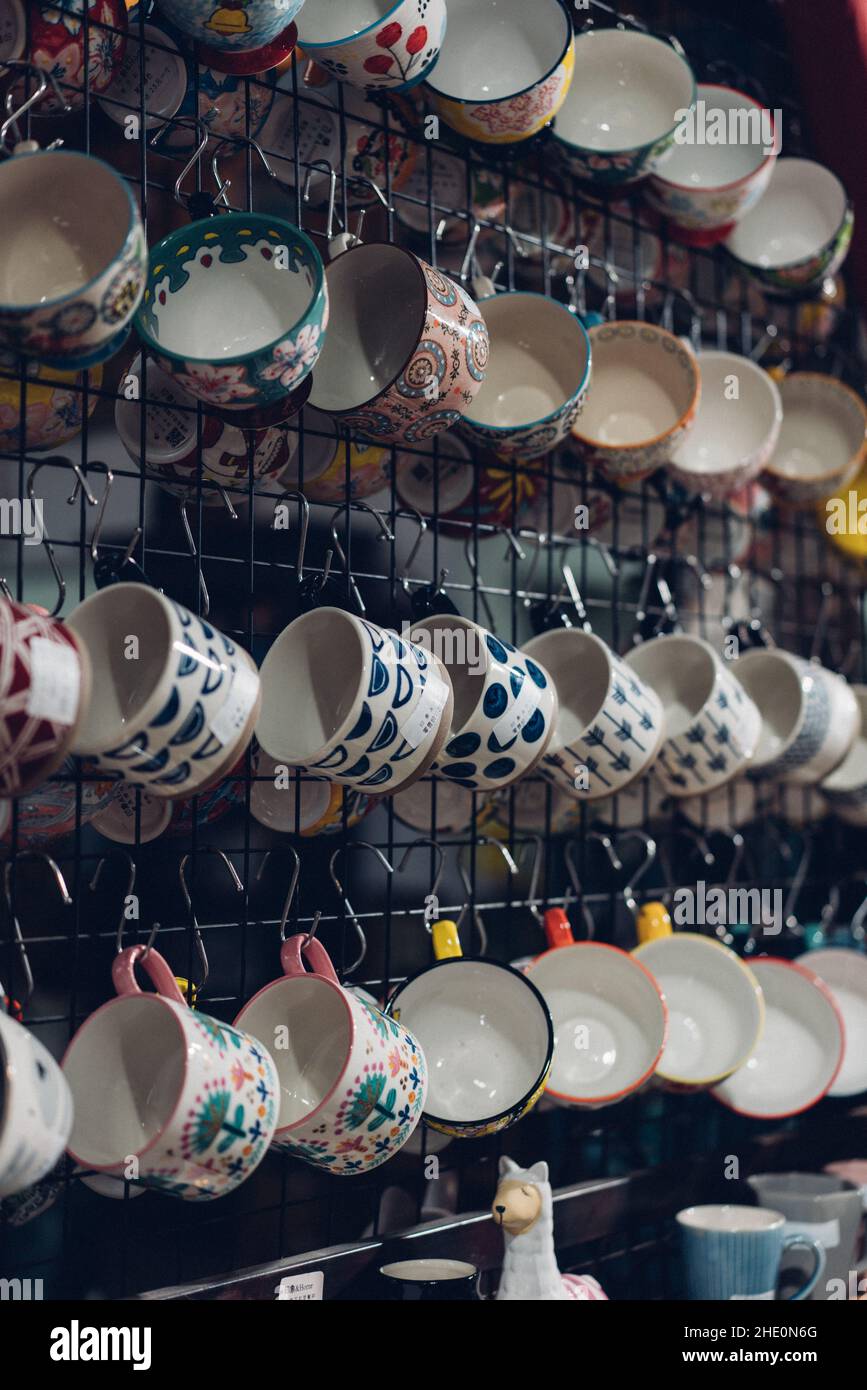 Vertical shot of the kitchenware in the household goods store Stock ...