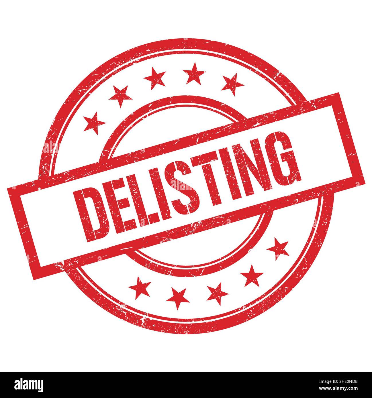 DELISTING text written on red round vintage rubber stamp Stock Photo ...