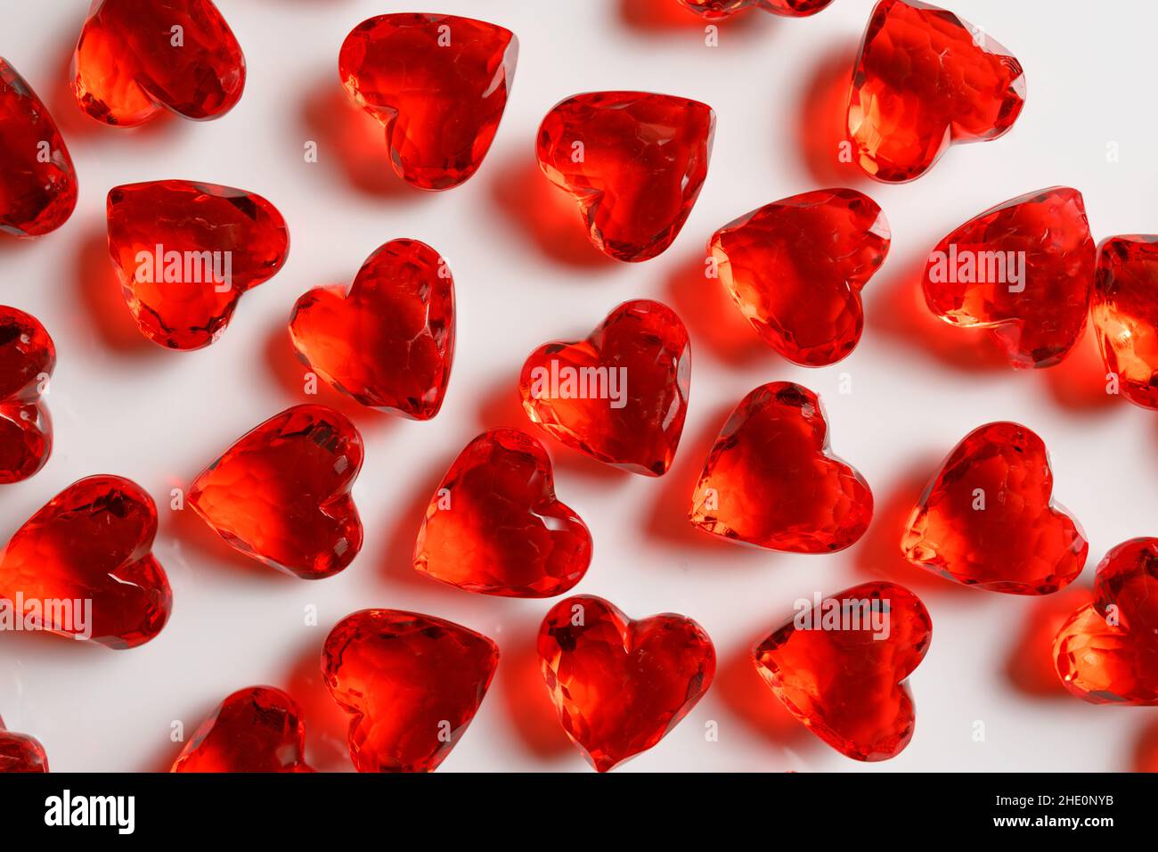 Full Frame Image of Sparkling Red Faux Gemstone Hearts on a White ...
