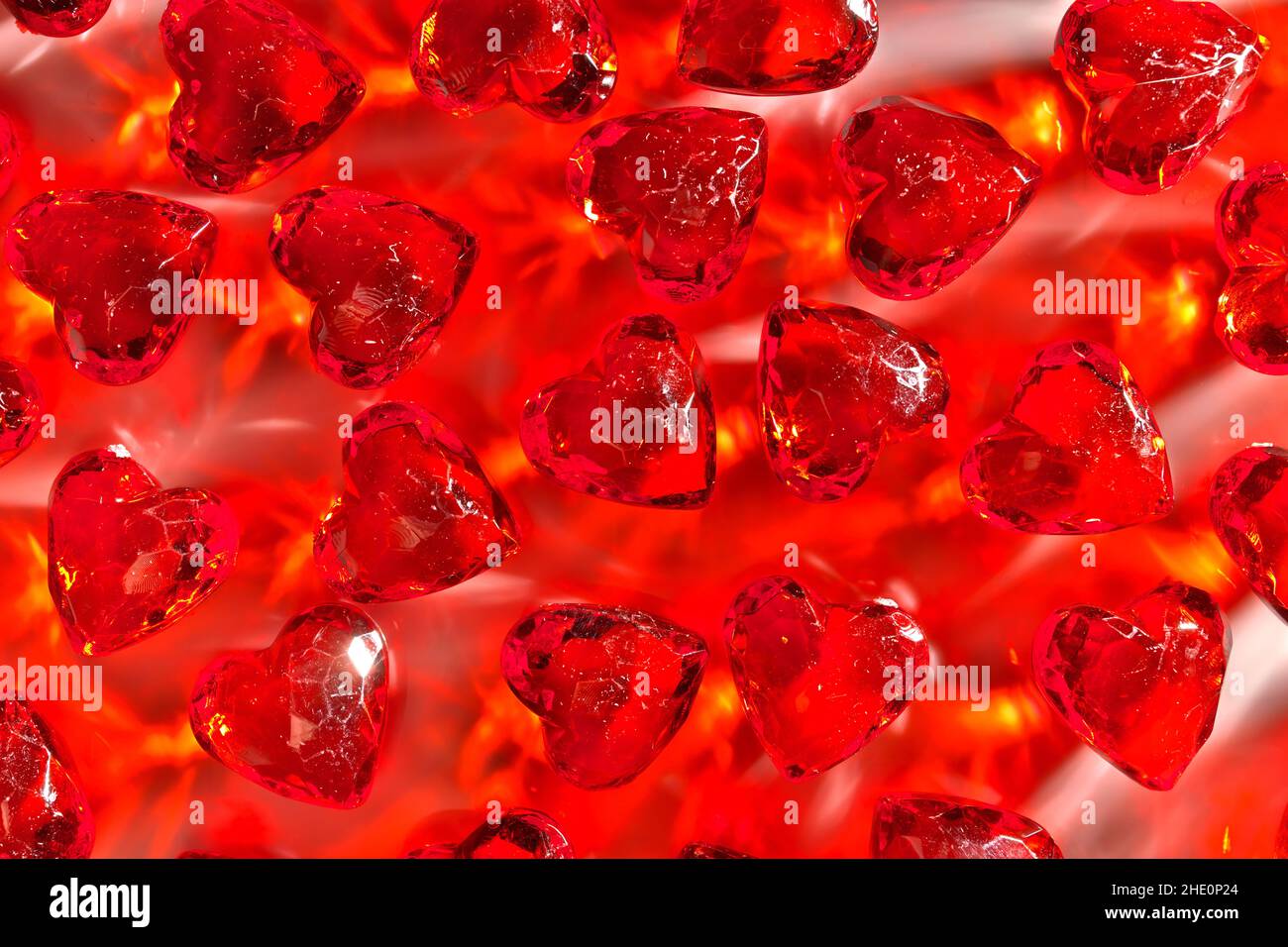 Directly Above Full Frame Image of Sparkling Red Gemstone Hearts ...