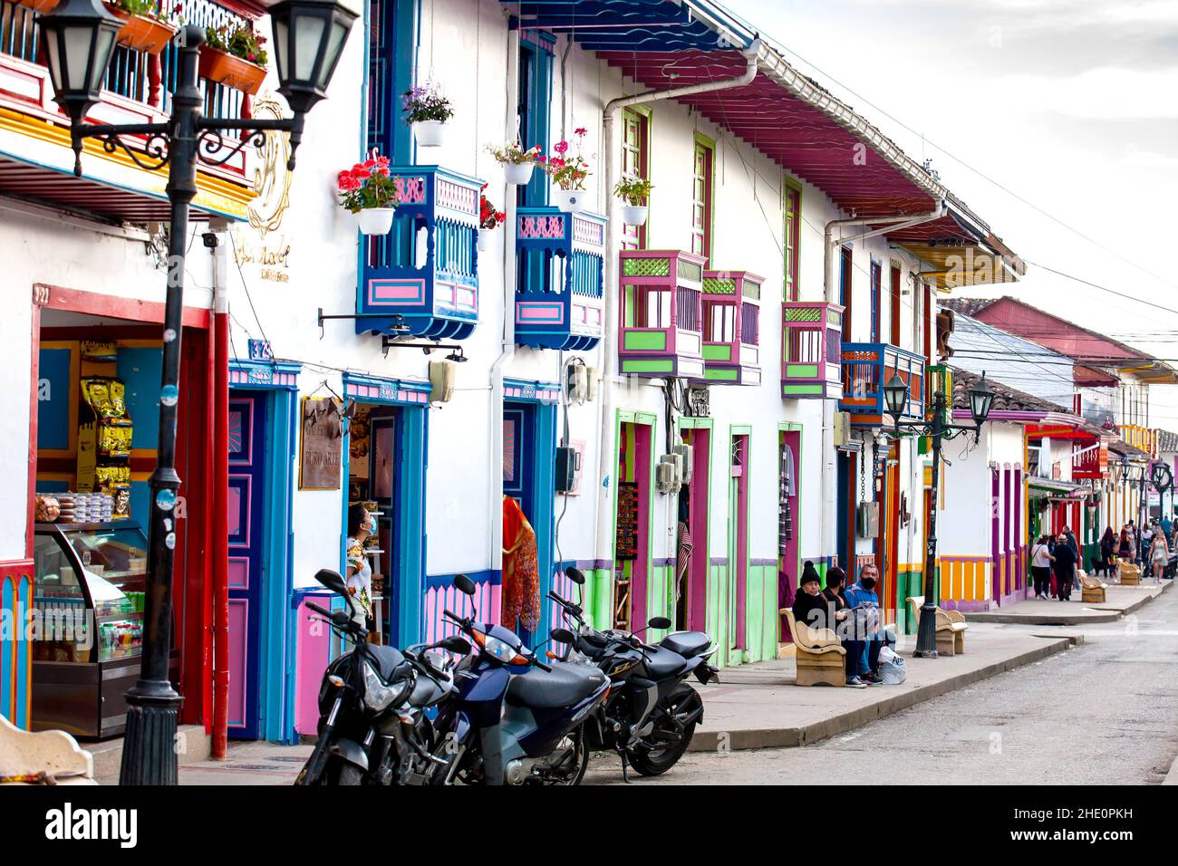 SALENTO, COLOMBIA - JULY 2021. Beautiful street and facades of the ...